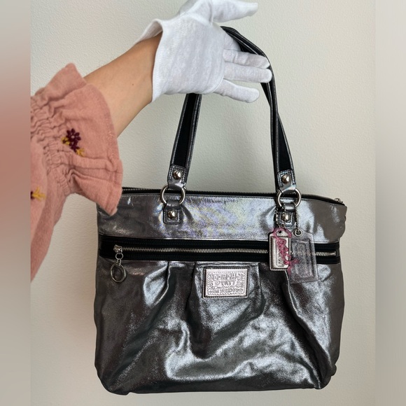 Coach | Bags | Coach Poppy Silver Glam Tote | Poshmark